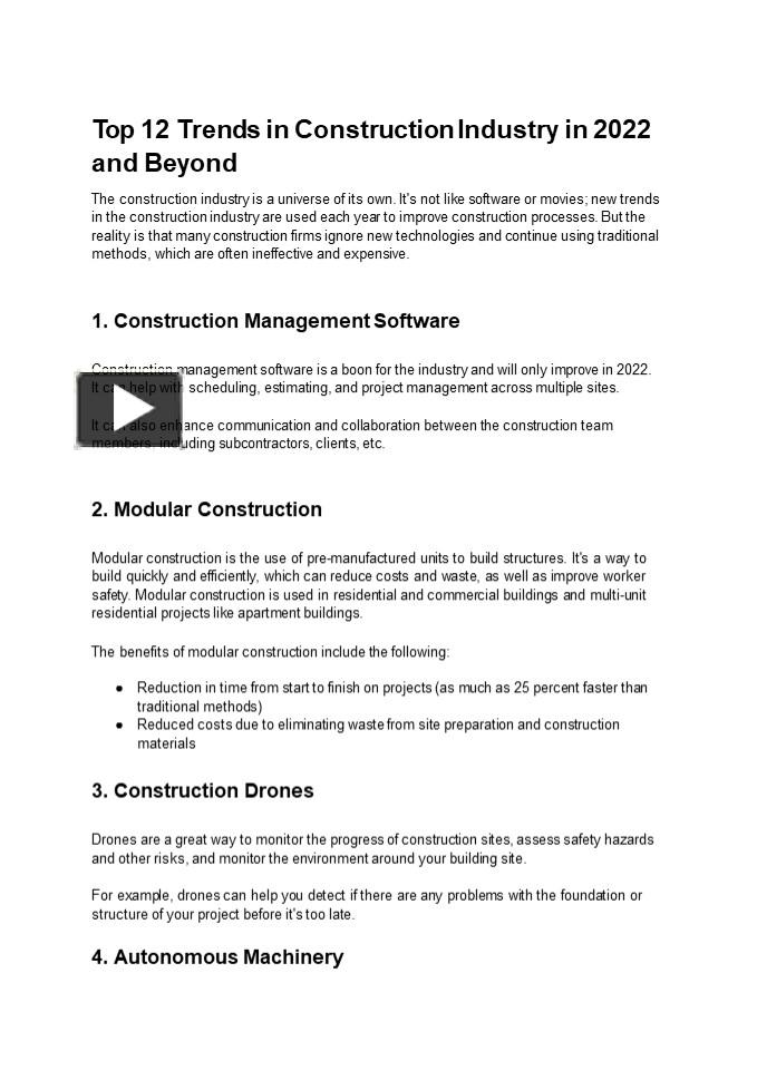 Top 12 Trends in Construction Industry in 2022 and Beyond presentation ...