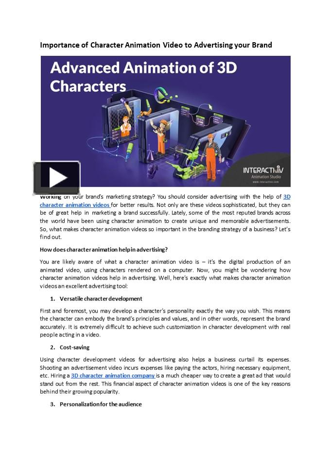 Importance of Character Animation Video to Advertising your Brand ...