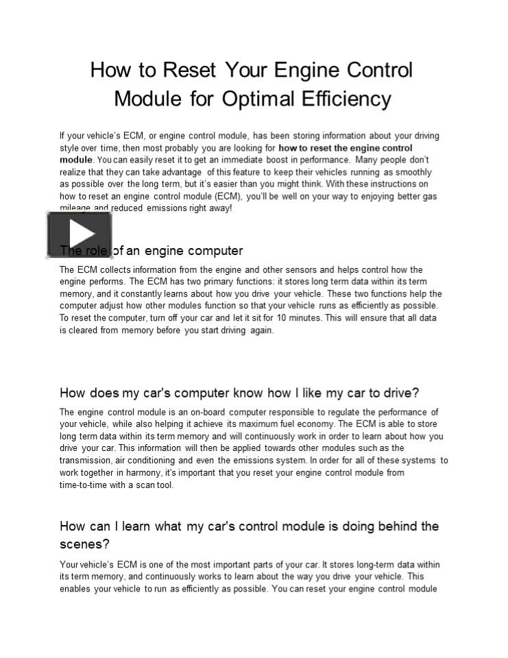 How to Reset Your Engine Control Module for Optimal Efficiency ...