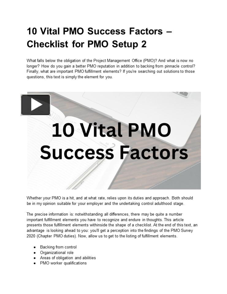 PPT – 10 Vital PMO Success Factors – Checklist for PMO Setup 2 ...
