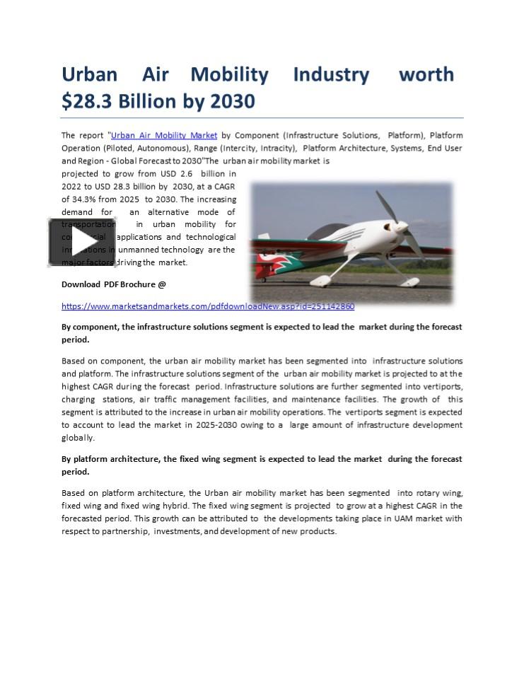 Urban Air Mobility Industry Worth $28.3 Billion by 2030 presentation ...