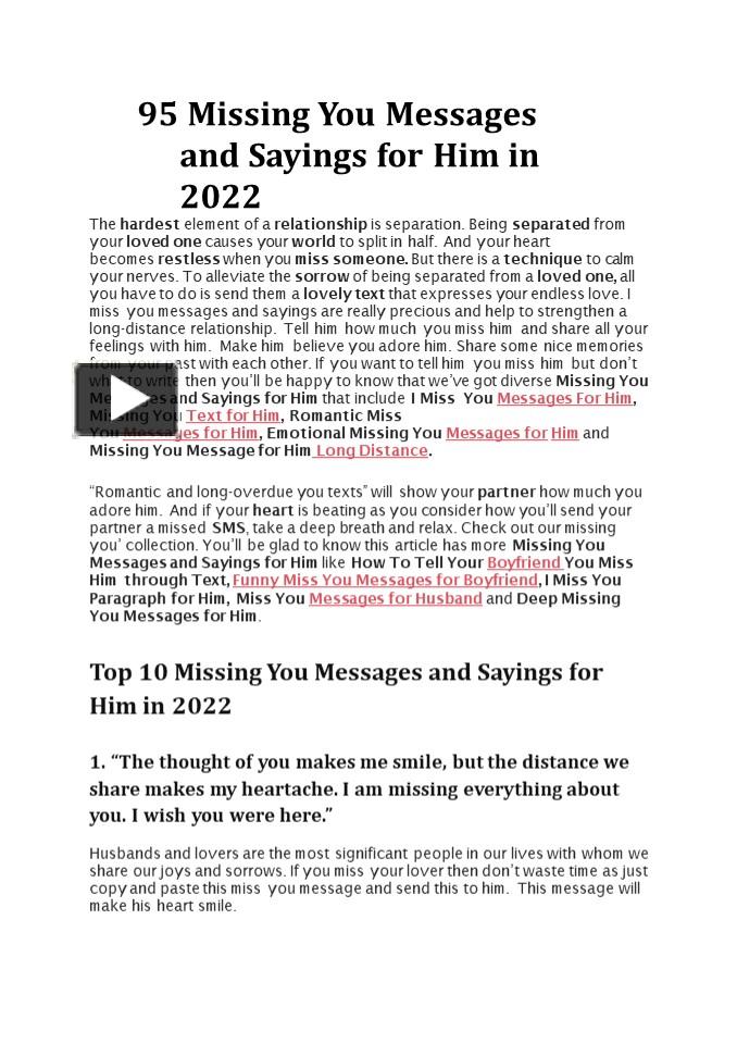 95 Missing You Messages and Sayings for Him in 2022 presentation | free ...