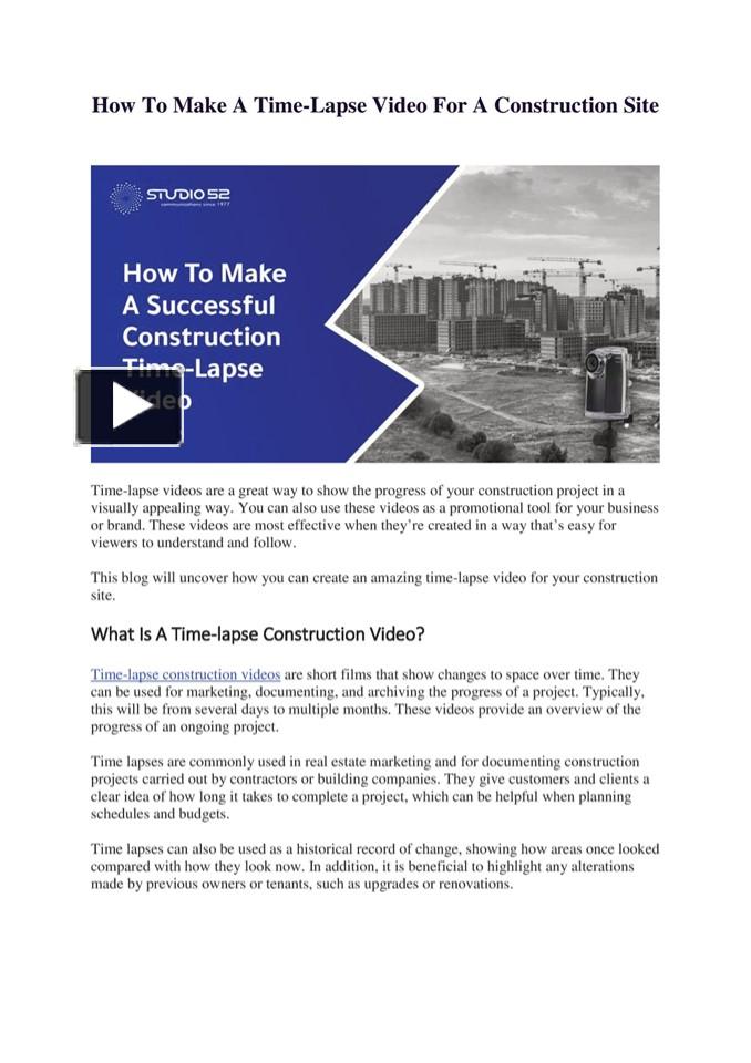 PPT – How To Make A Time-Lapse Video For A Construction Site PowerPoint ...