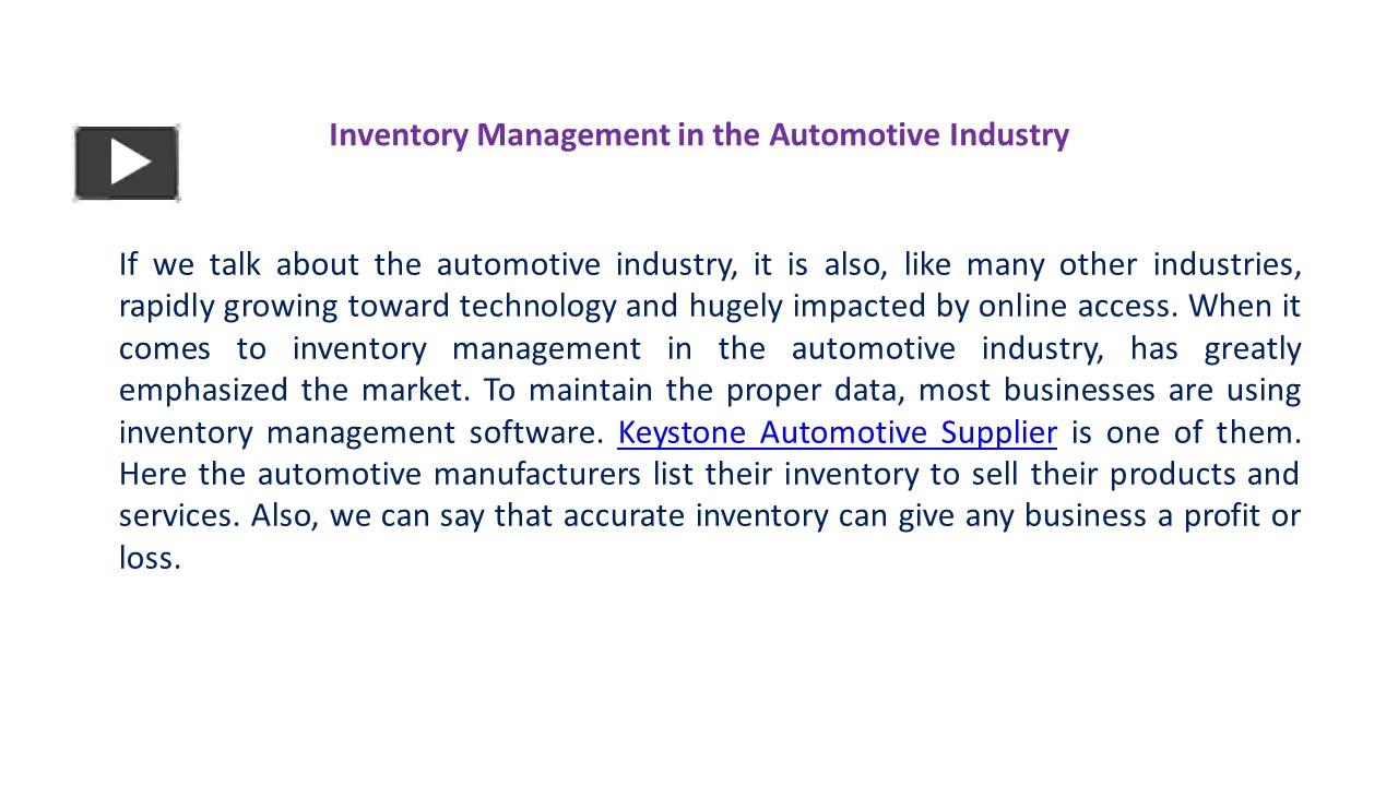Inventory Management in the Automotive Industry presentation | free to ...