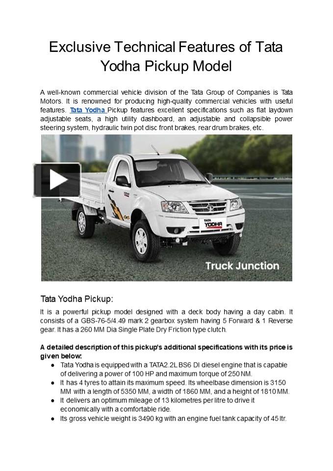 PPT – Exclusive Technical Features of Tata Yodha Pickup Model ...