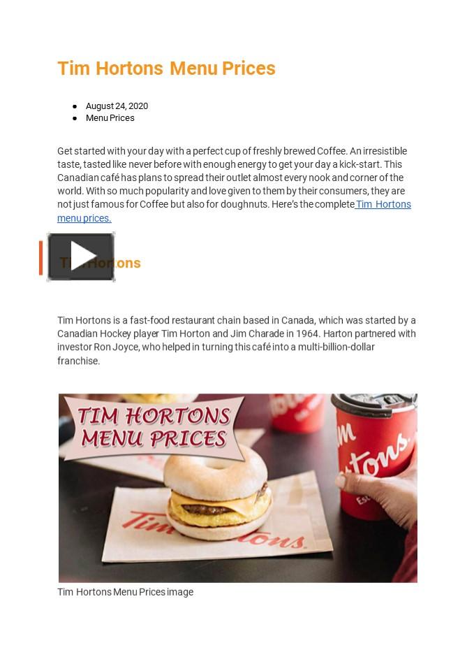 PPT – Tim Hortons Menu Prices PowerPoint presentation | free to ...