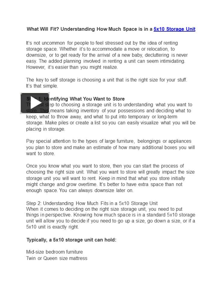 PPT – What Will Fit? Understanding How Much Space is in a 5x10 Storage ...