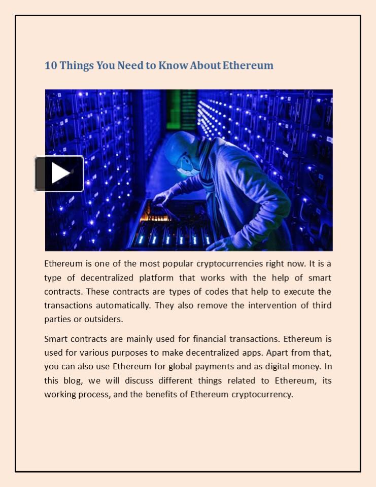 10 Things You Need to Know About Ethereum presentation | free to download