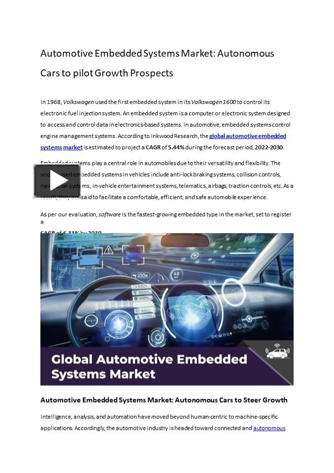 Automotive Embedded Systems Market: Autonomous Cars to pilot Growth ...