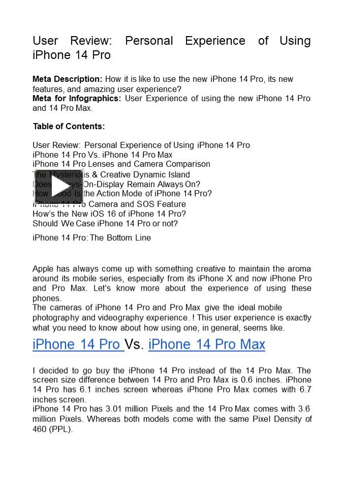 Personal Experience of Using iPhone 14 Pro presentation | free to download