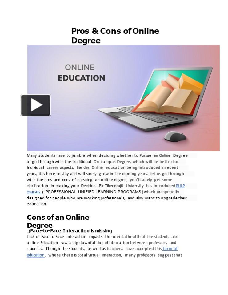 Pros and Cons of an Online Degree(BTU) presentation | free to download