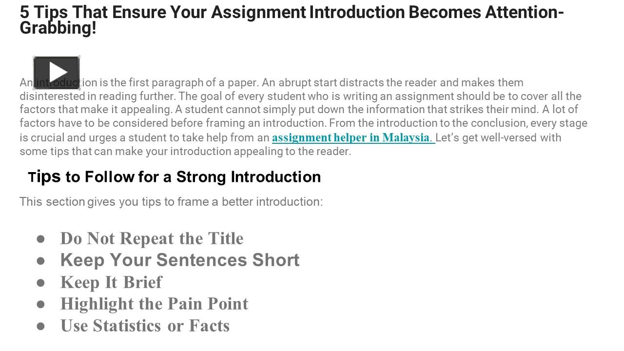 PPT – Five suggestions to make your assignment's introduction ...