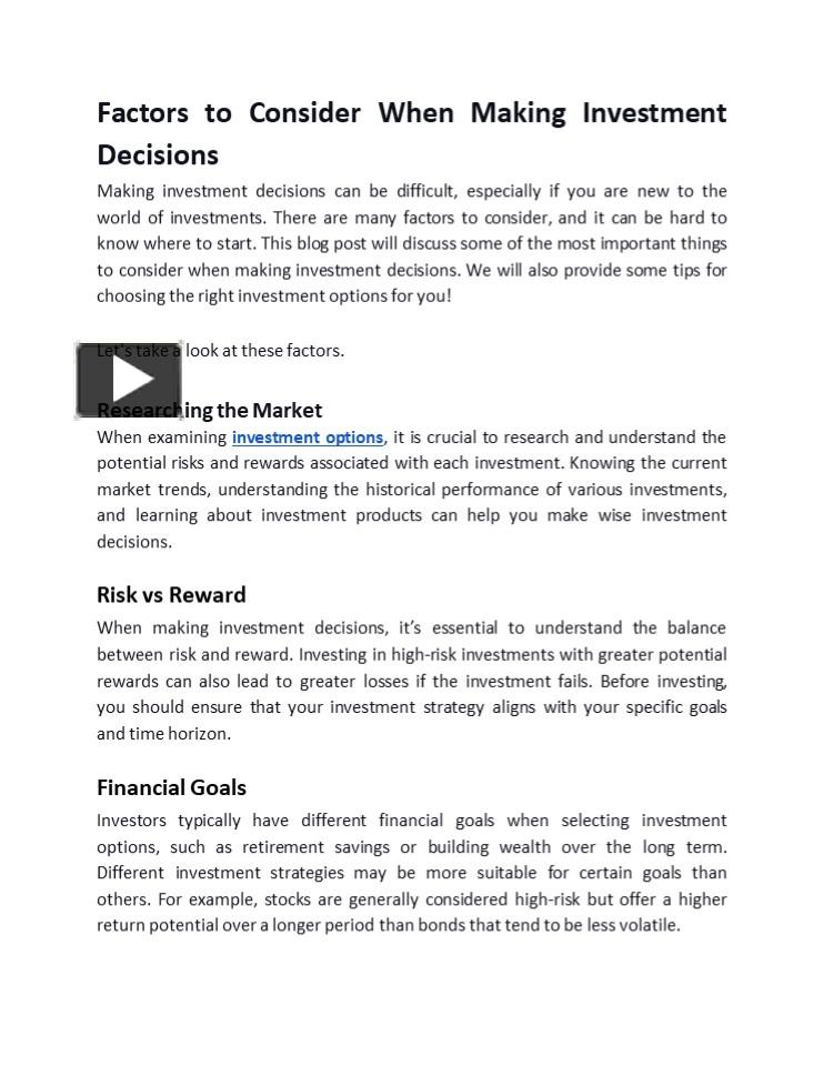 PPT – Factors to Consider When Making Investment Decisions PowerPoint ...