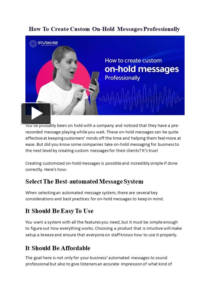 How To Create Custom On-Hold Messages Professionally presentation ...