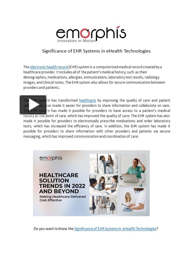 Significance of EHR Systems in eHealth Technologies presentation | free ...