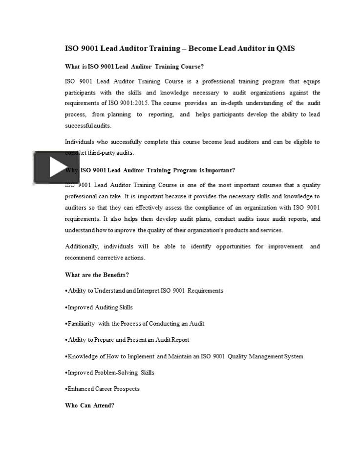 ISO 9001 Lead Auditor Training Course presentation | free to download