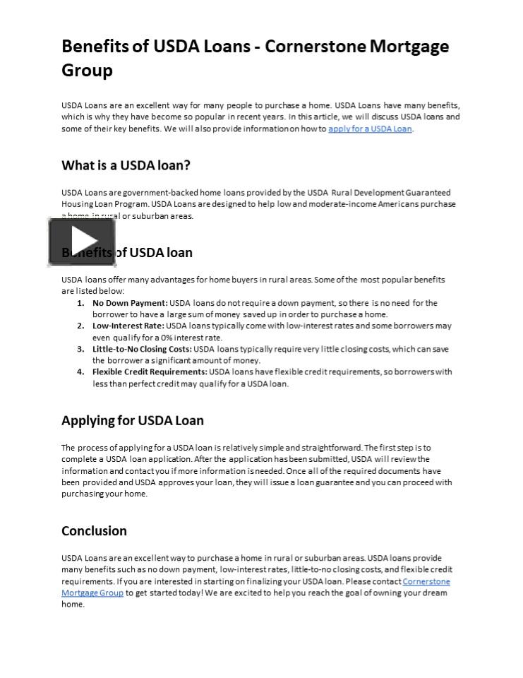 PPT – Benefits of USDA Loans - Cornerstone Mortgage Group.docx ...