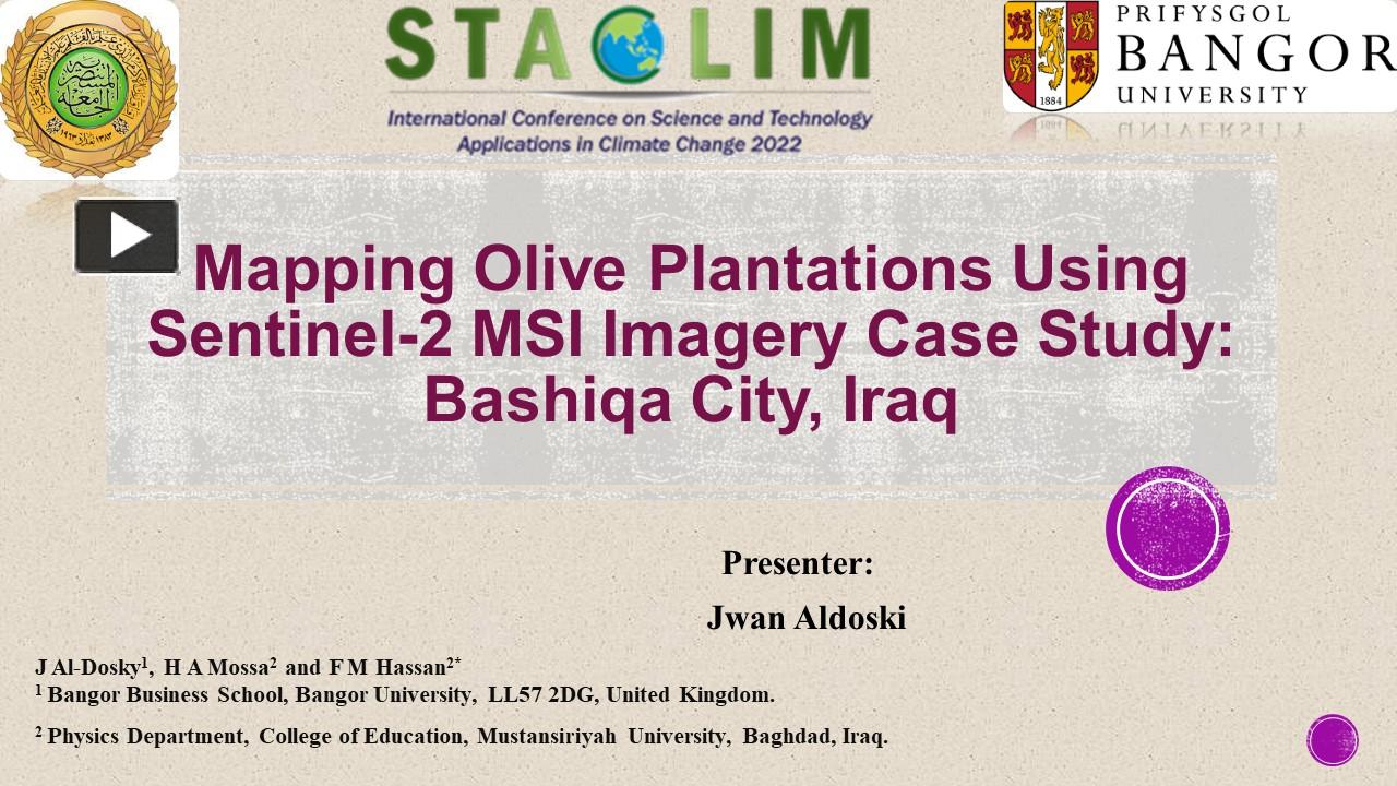PPT – Mapping Olive Plantations Using Sentinel-2 MSI Imagery Case Study ...