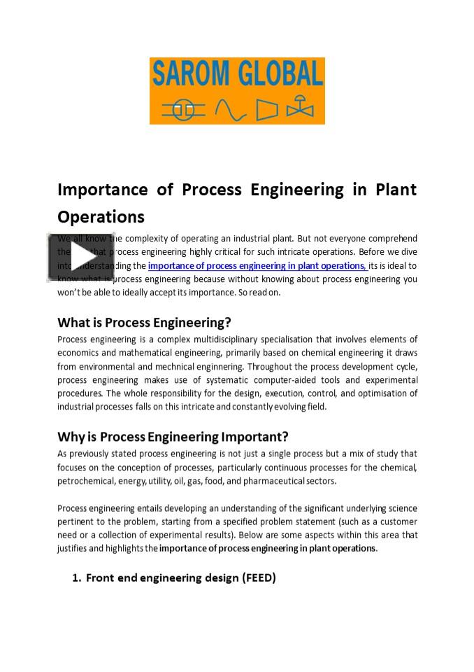 Importance of Process Engineering in Plant Operations presentation ...