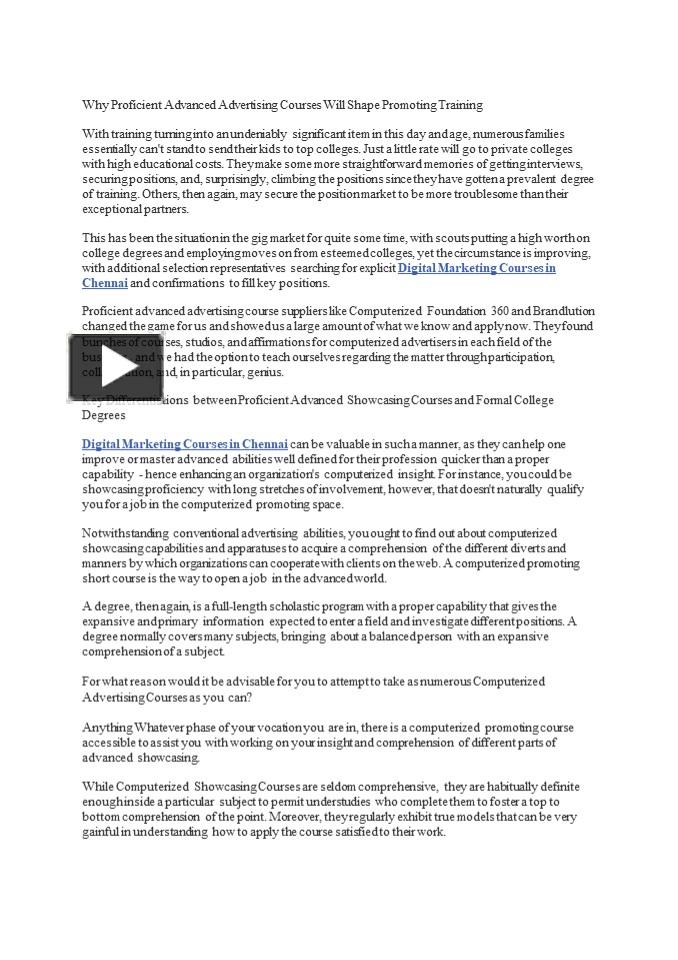 Why Proficient Advanced Advertising Courses Will Shape Promoting ...