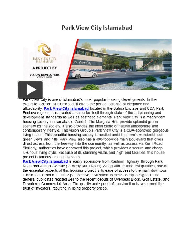 Parkview City Islamabad presentation | free to download