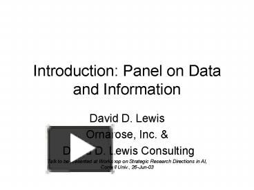 Introduction: Panel on Data and Information presentation | free to view