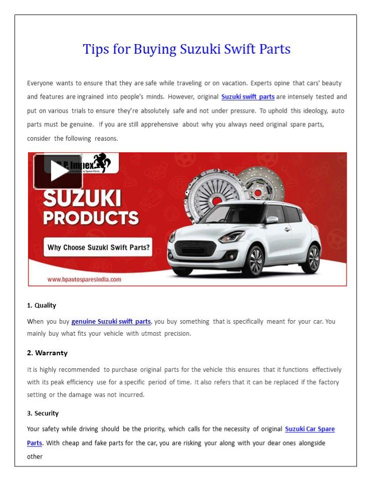 Suzuki Swift Parts presentation | free to download