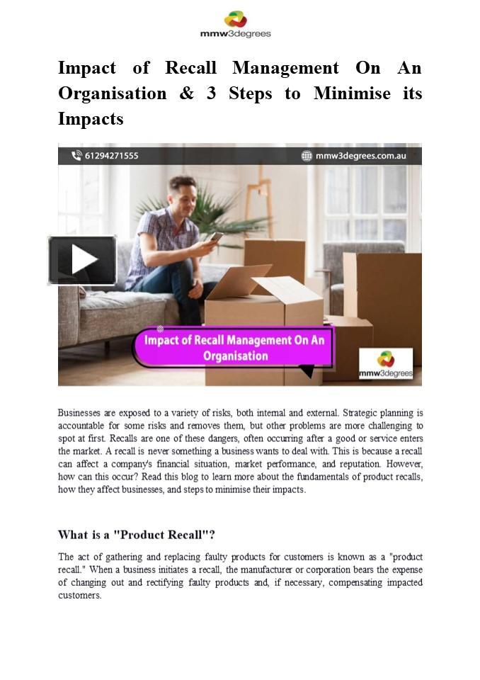 Impact of Recall Management On An Organisation & 3 Steps to Minimise ...