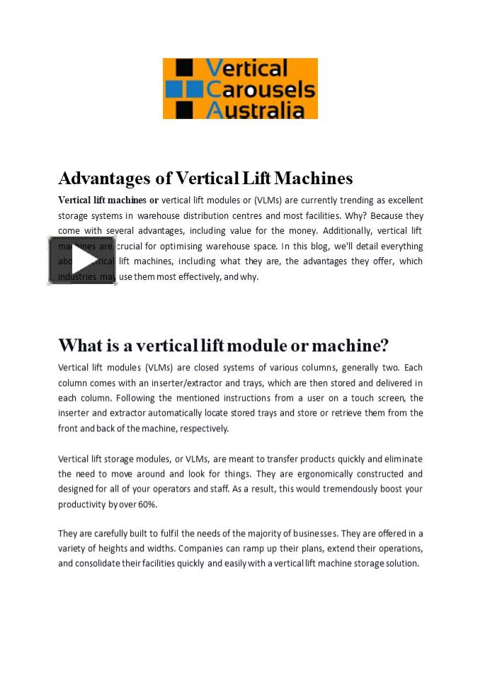PPT – Advantages of Vertical Lift Machines PowerPoint presentation ...