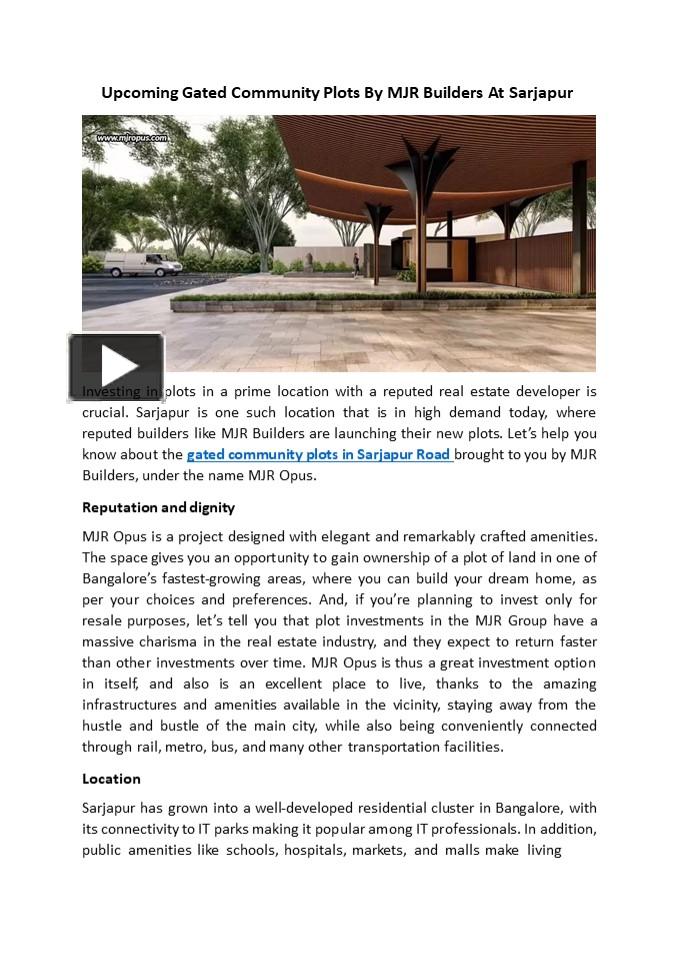 PPT – Upcoming Gated Community Plots By MJR Builders At Sarjapur ...