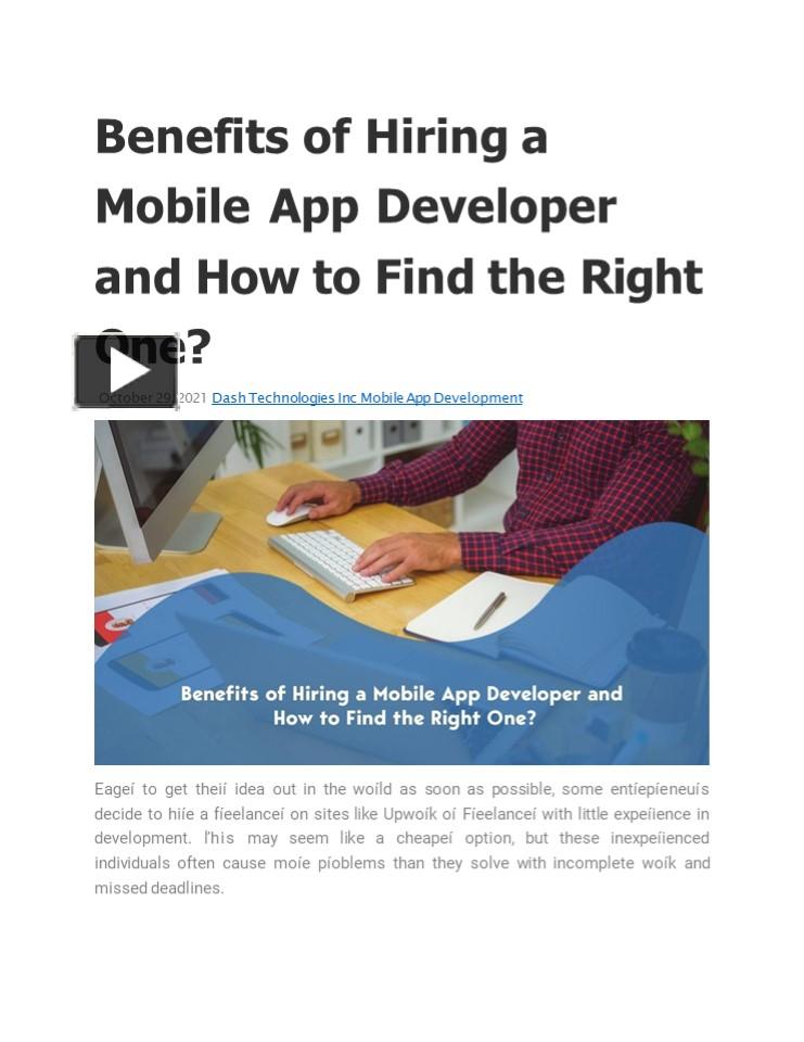 Benefits of Hiring a Mobile App Developer and How to Find the Right One ...
