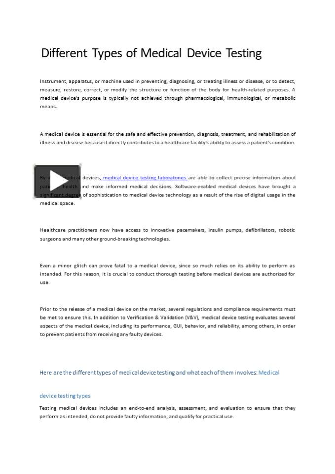 Different types of medical device testing presentation | free to download