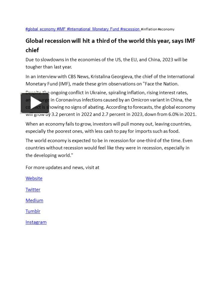 PPT – Global recession will hit a third of the world this year, says ...