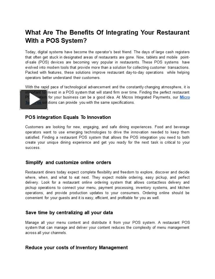 What Are The Benefits Of Integrating Your Restaurant With a POS System ...
