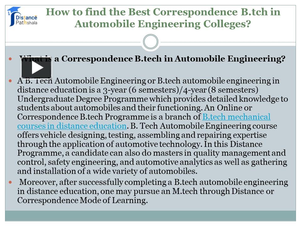 How to find the Best Correspondence B.tech in Automobile Engineering ...
