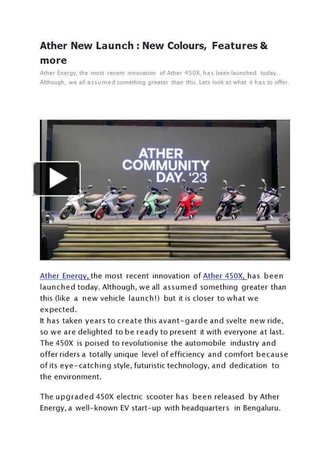 Ather New Launch : New Colours, Features & more presentation | free to ...