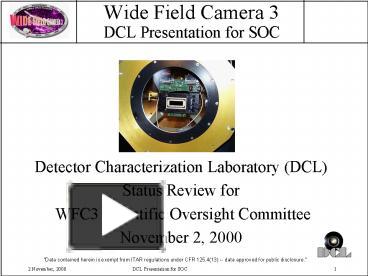 PPT – Wide Field Camera 3 DCL Presentation for SOC PowerPoint ...