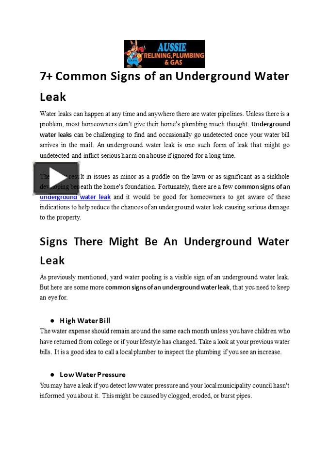 PPT – 7+ Common Signs of an Underground Water Leak PowerPoint ...