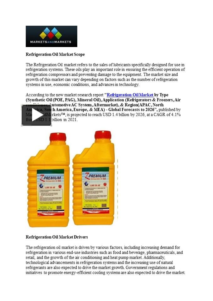 Refrigeration Oil Market Analysis, Trends, Top Companies, Share, Growth ...