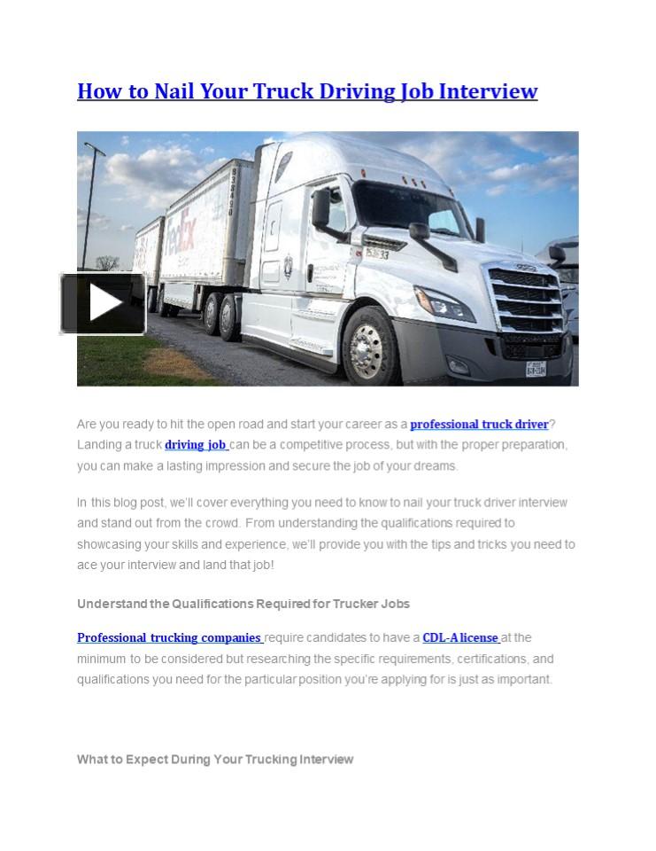 PPT – How to Nail Your Truck Driving Job Interview PowerPoint ...