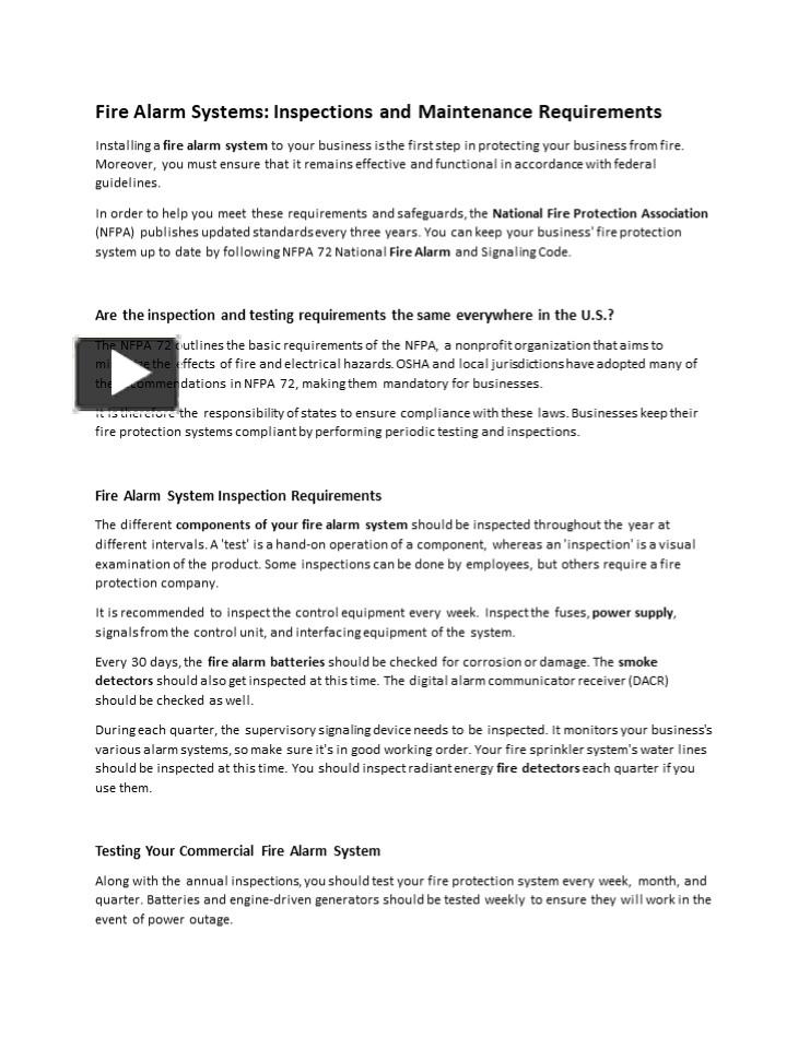 Fire Alarm Systems: Inspections and Maintenance Requirements ...