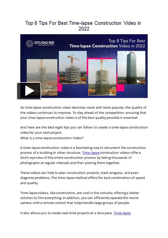 PPT – Top 8 Tips For Best Time-lapse Construction Video in 2022 ...
