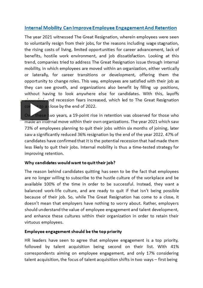 PPT – Internal Mobility Can Improve Employee Engagement And Retention ...