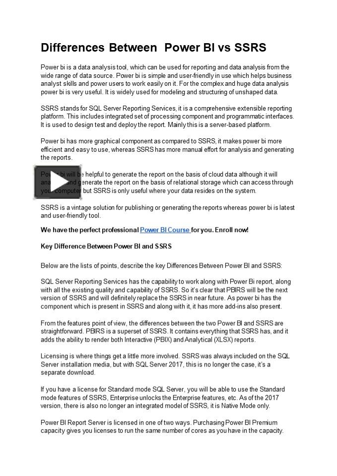 Comparison between Power BI and SSRS presentation | free to download