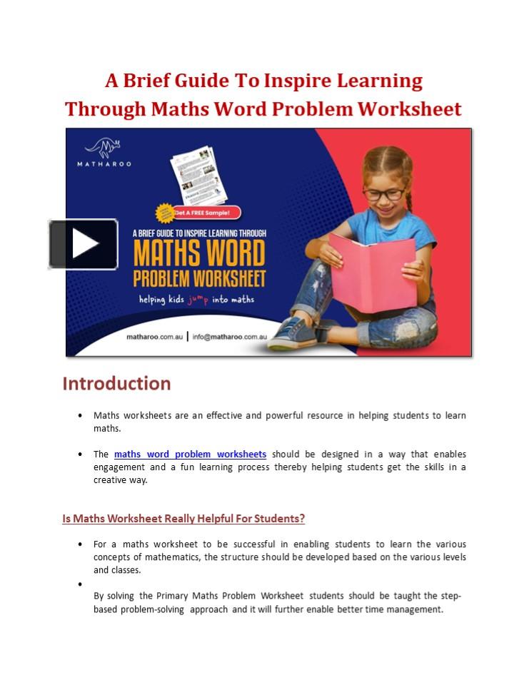 A Brief Guide To Inspire Learning Through Maths Word Problem Worksheet ...