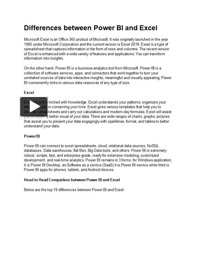 Differences between Power BI and Excel presentation | free to download