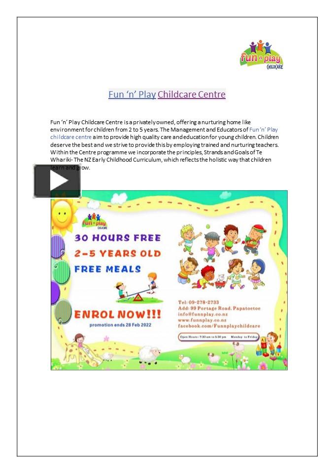 PPT – Preschool | Montessori Preschool in Auckland - Fun ‘n’ Play ...