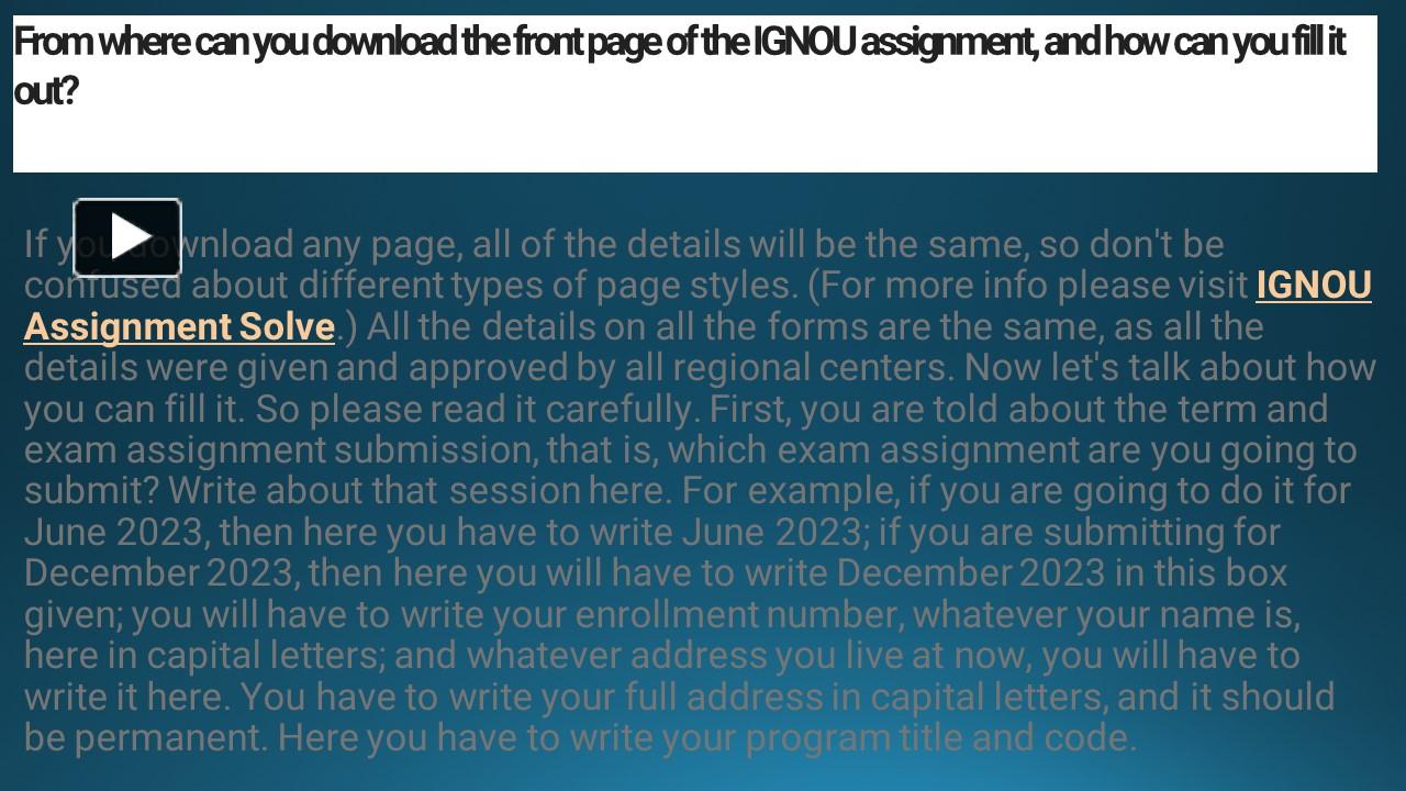 PPT – From where can you download the front page of the IGNOU ...