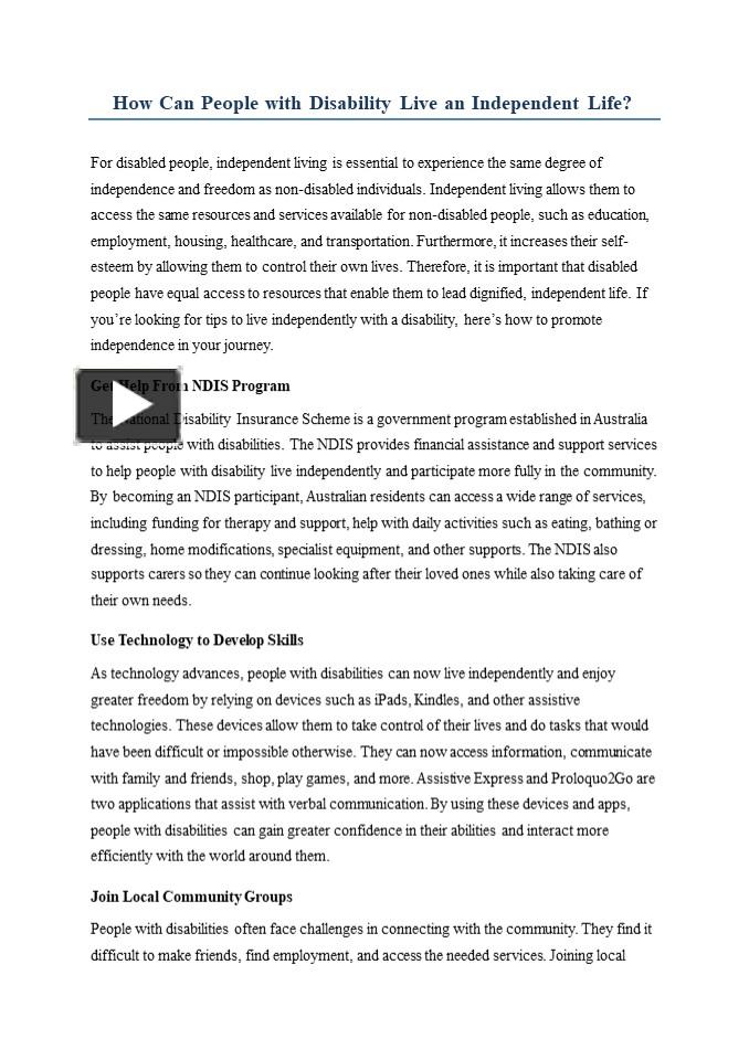 PPT – How Can People with Disability Live an Independent Life ...