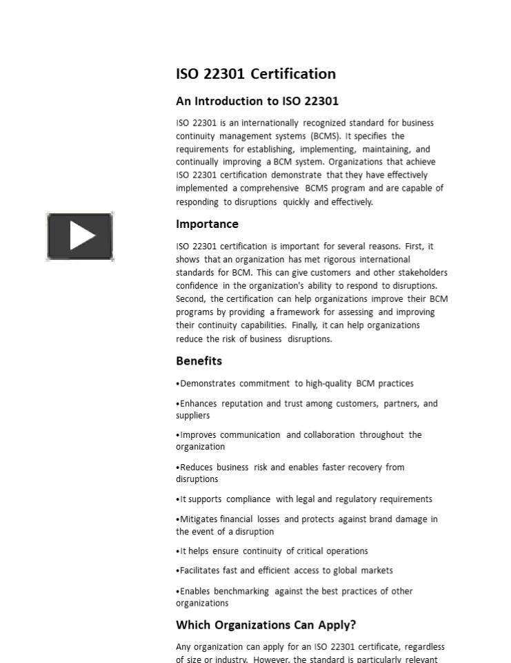 ISO 22301 certification presentation | free to download